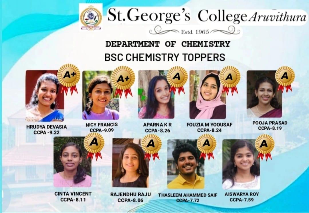 Department of Chemistry: Toppers | St George's College, Aruvithura