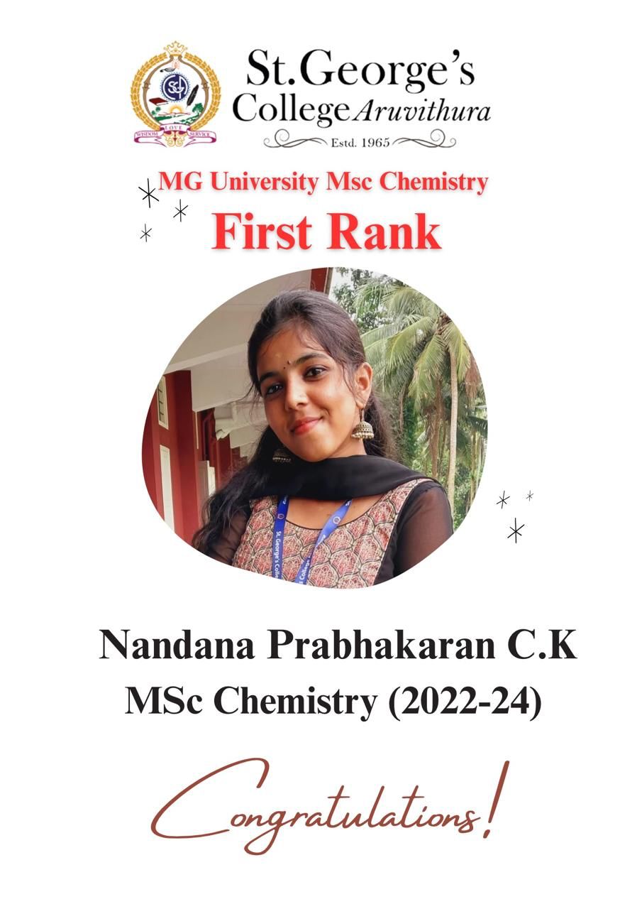 M.Sc Chemistry First Rank - Nandana Prabhakaran | St George's College ...