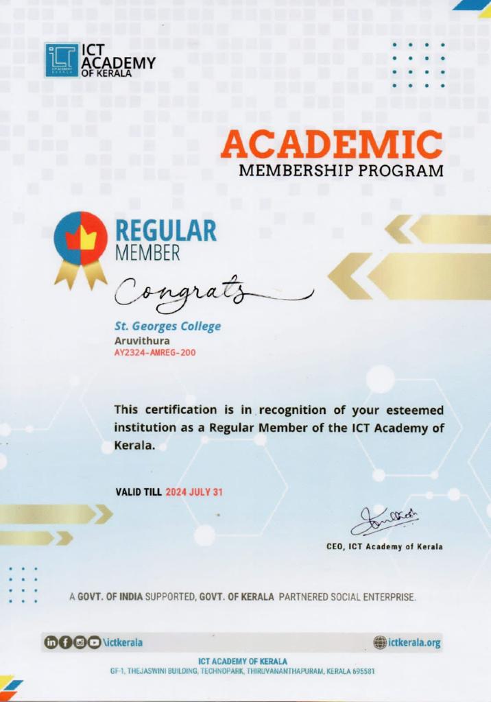 ICT Academy regular Member | St George's College, Aruvithura